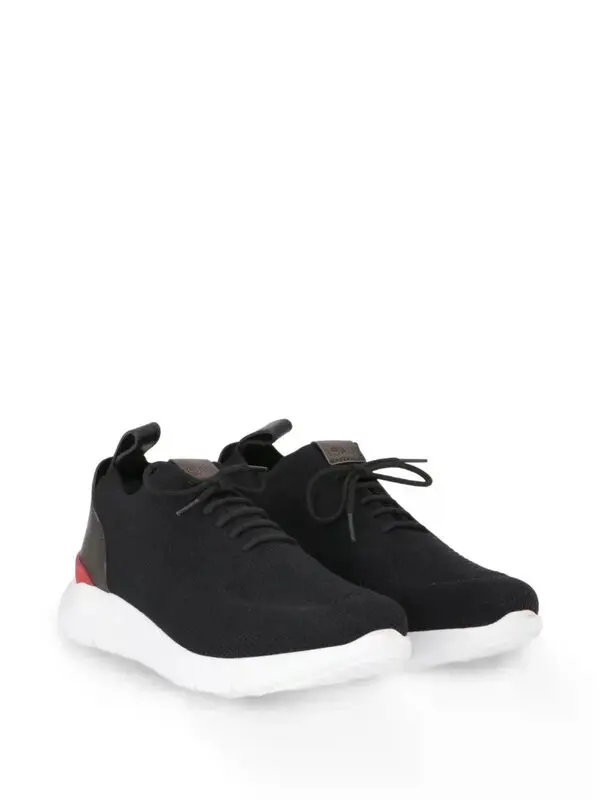 Isaia Leather Sneakers With Knit Panels