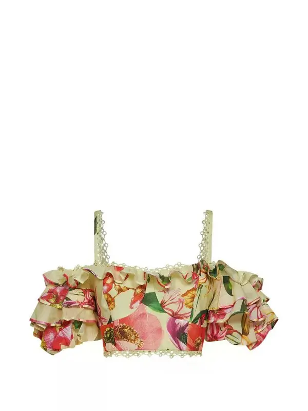 Charo Ruiz Ibiza Floral-print Ruffled Off-the-shoulder Top - Neutrals