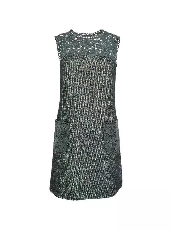 Dolce & Gabbana Sleeveless Zip-up Midi Dress With Floral Lace Trim - Grey
