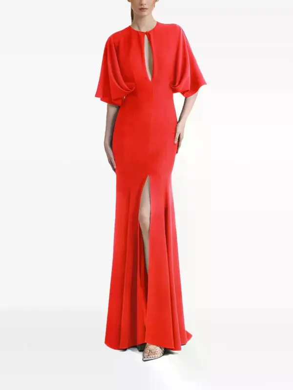 GEMY MAALOUF Coral Crepe Dress With Cape Sleeves And Cutout Detail - Red