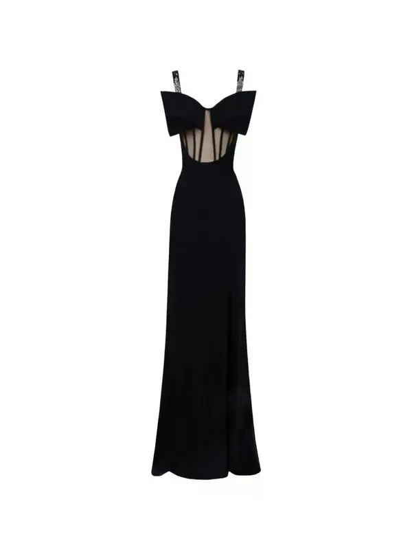 GEMY MAALOUF Sheer Corset Dress With Crystal Embellishments - Black