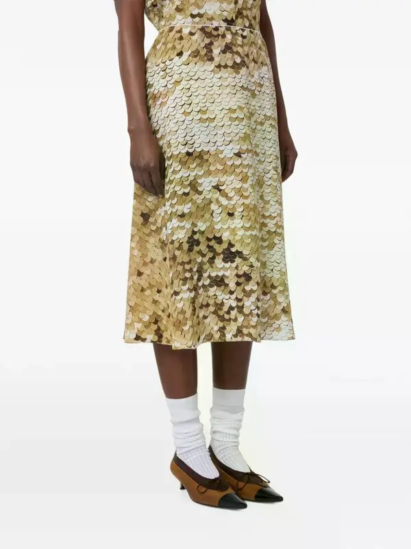 Moschino Sequin-effect Silk Midi Skirt - Gold