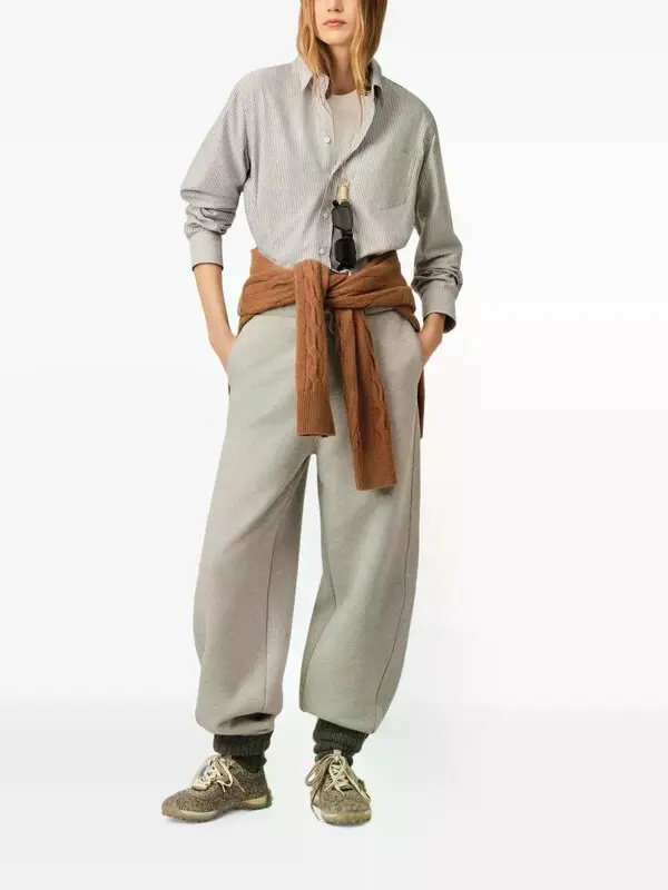 AMI Paris Cropped Striped Cotton Shirt - Neutrals