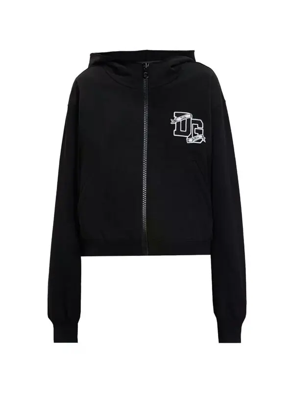 Dolce & Gabbana Logo Patch Zip-up Hoodie - Black