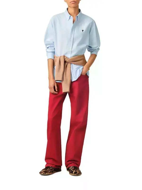 AMI Paris Embroidered Cotton Shirt - Blue