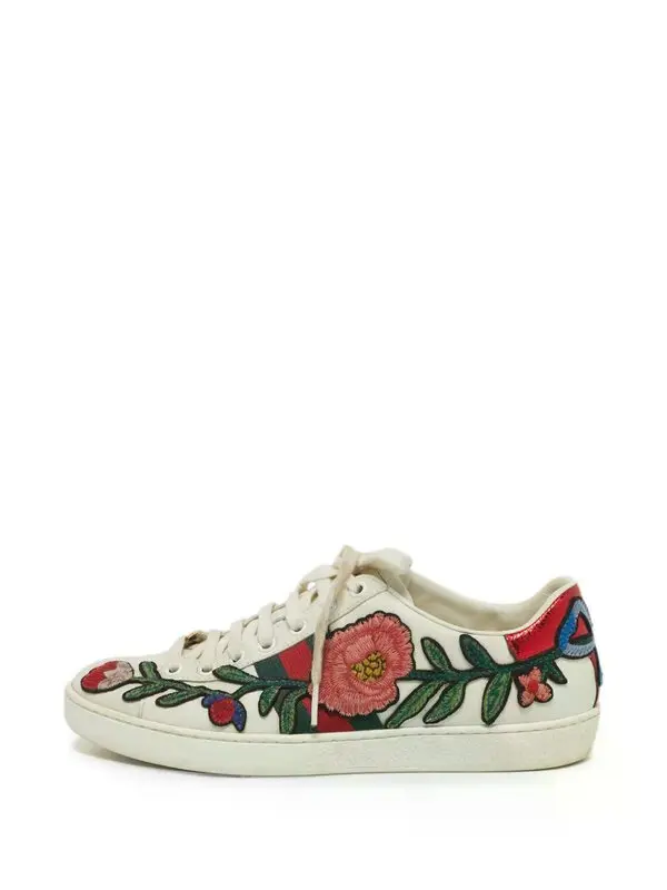 Gucci Ace Floral-embroidered Sneakers - White