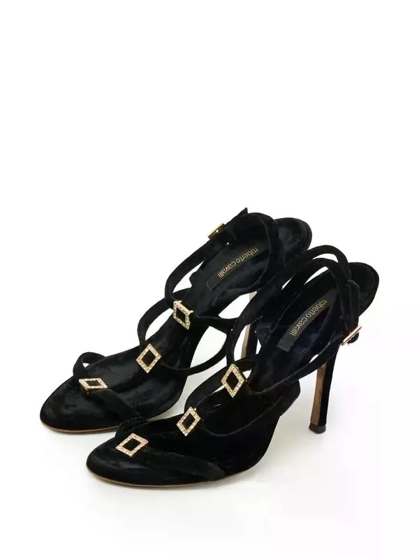 Roberto Cavalli Crystal-embellished Velvet Sandals - Black