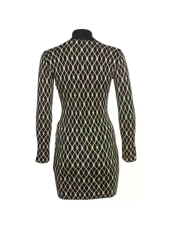 Elisabetta Franchi Geometric Pattern Mock Neck Mini Dress - Black