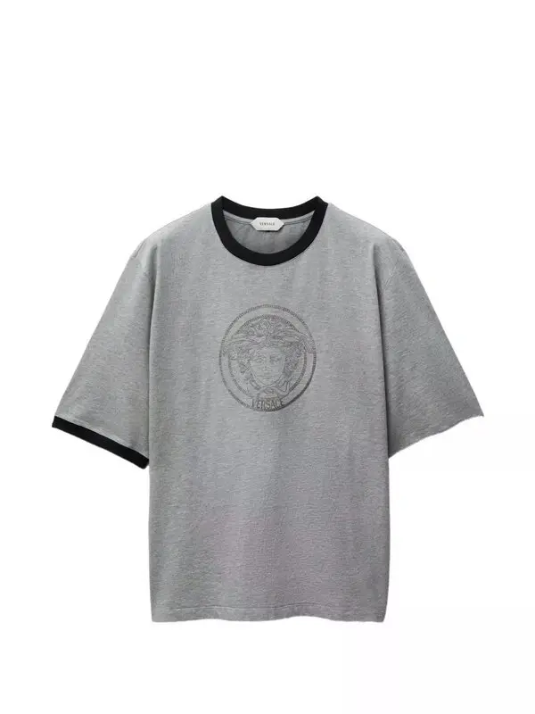 Versace Medusa & Logo Print Cotton T-shirt - Grey