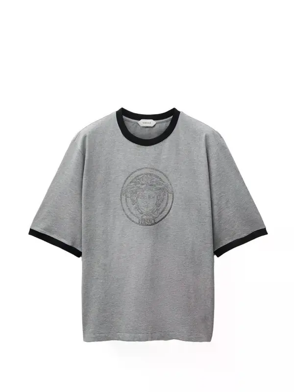 Versace Medusa & Logo Print Cotton T-shirt - Grey