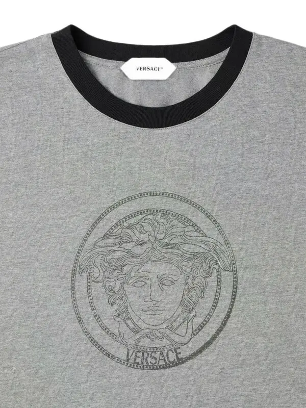 Versace Medusa & Logo Print Cotton T-shirt - Grey