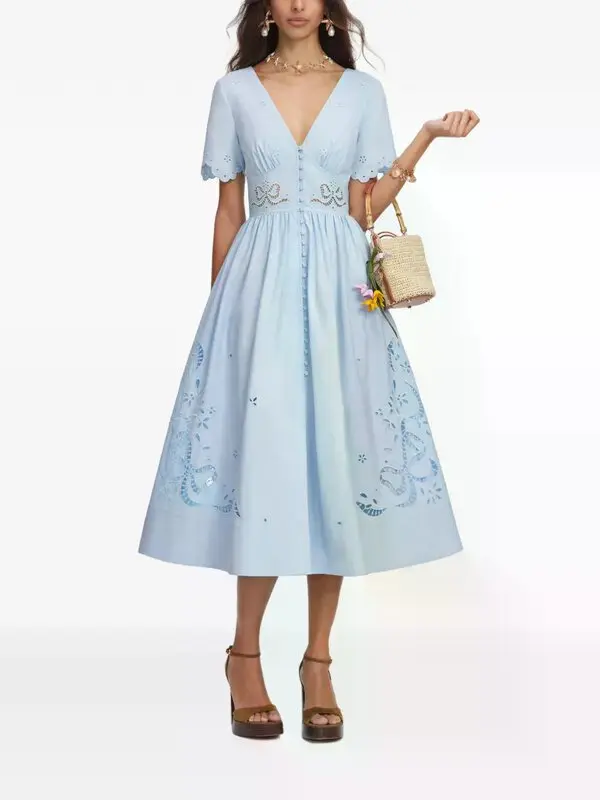 SELF-PORTRAIT Embroidered Midi Dress - Blue