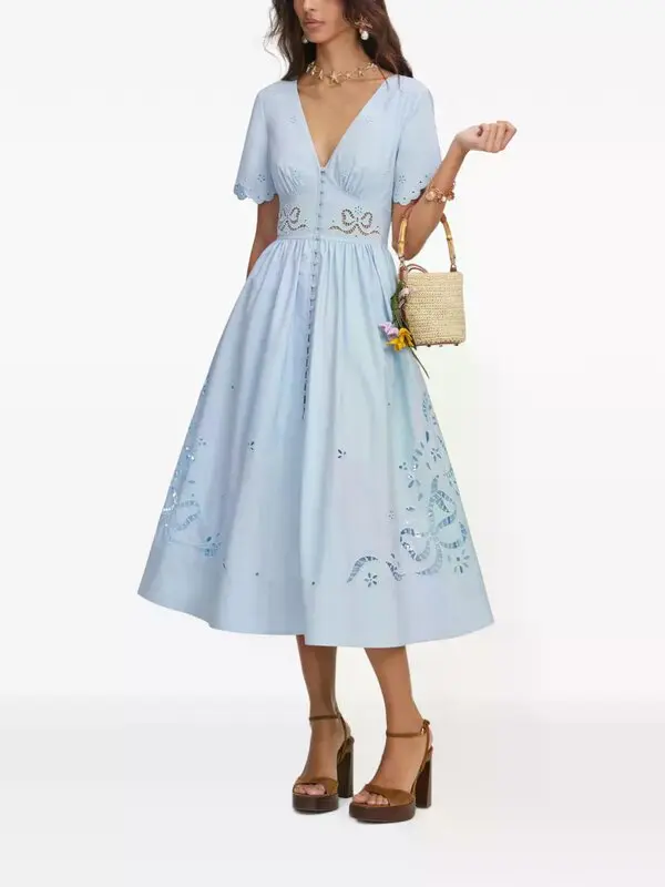 SELF-PORTRAIT Embroidered Midi Dress - Blue