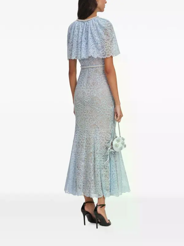 SELF-PORTRAIT Embellished Lace Midi Dress - Blue