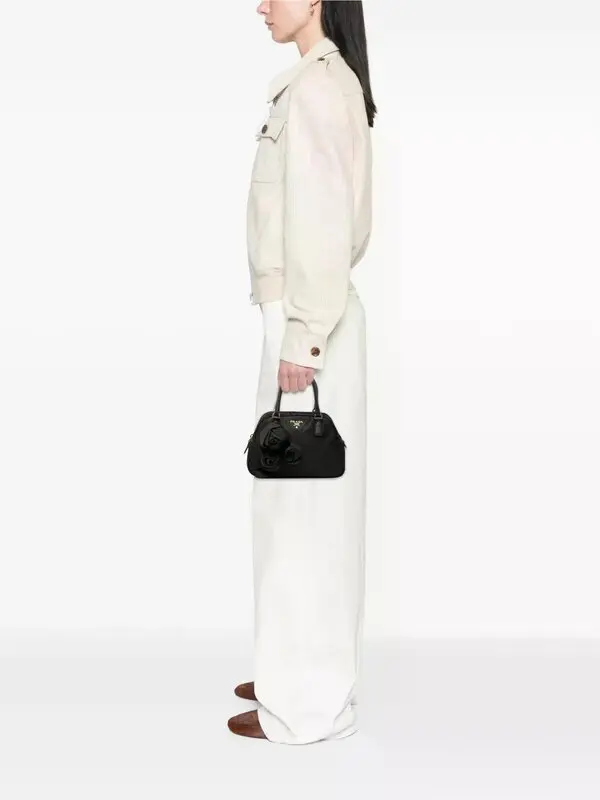 Prada Rose Embellished Tessuto Handbag - Black