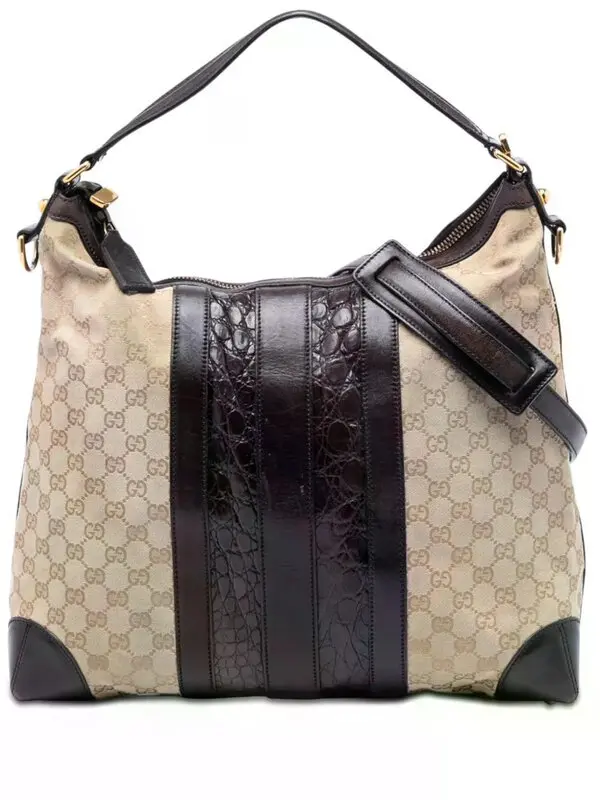 Gucci Gg Canvas And Crocodile Embossed Calfskin Secret Satchel - Neutrals