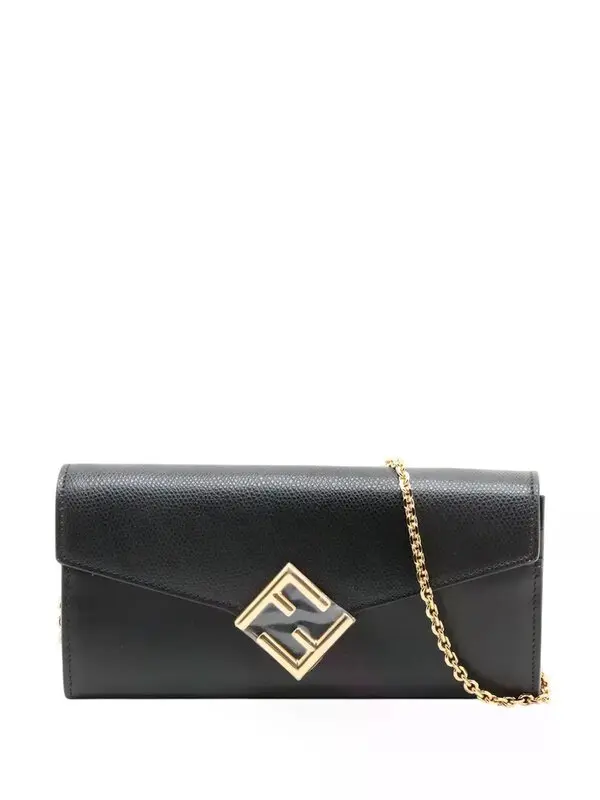 Fendi Ff Diamond Leather Wallet On Chain Crossbody Bag - Black