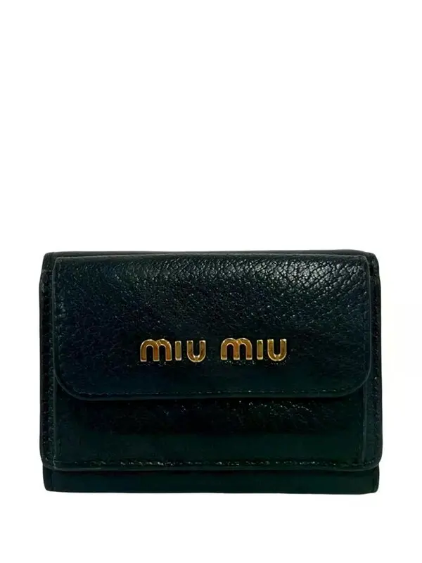 Miu Miu 2010-2026 Leather Logo Trifold Wallet Small Wallets - Black
