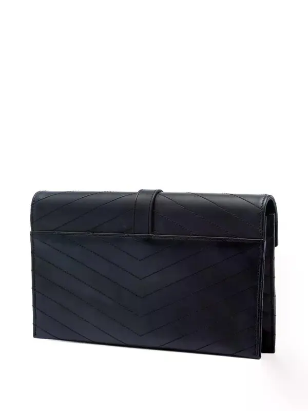 Saint Laurent Lambskin Chevron Monogram Clutch Bag - Black