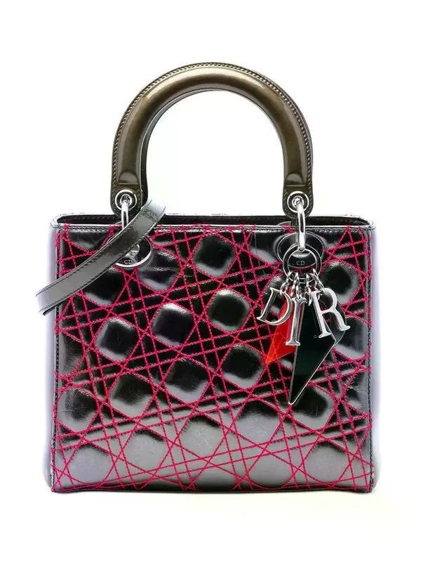 Dior Medium Metallic Lambskin Lady Satchel - Grey