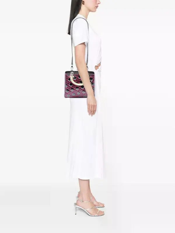 Dior Medium Metallic Lambskin Lady Satchel - Grey