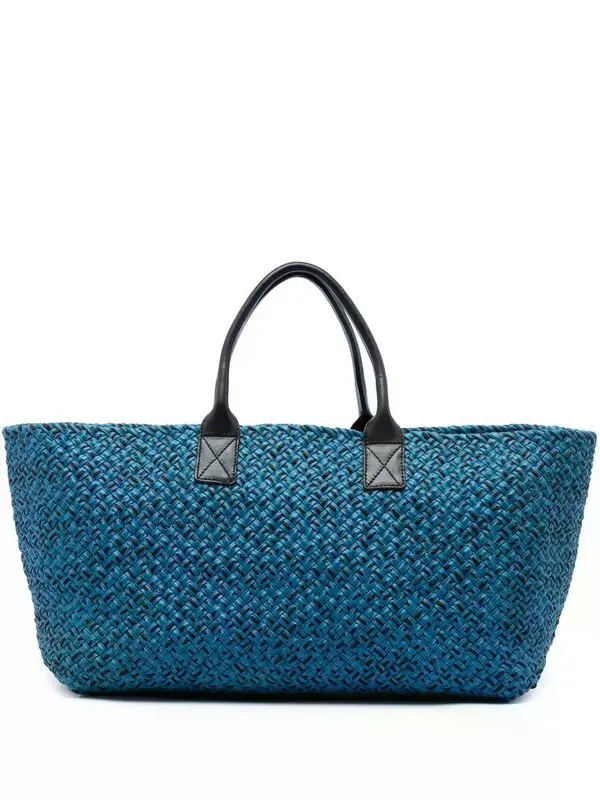 Bottega Veneta Large Lambskin Intreccio Cabat Tote Bag - Blue