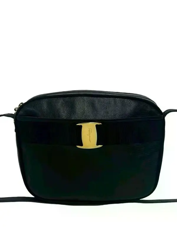 FERRAGAMO Lizard Embossed Leather Vara Crossbody Bag - Black