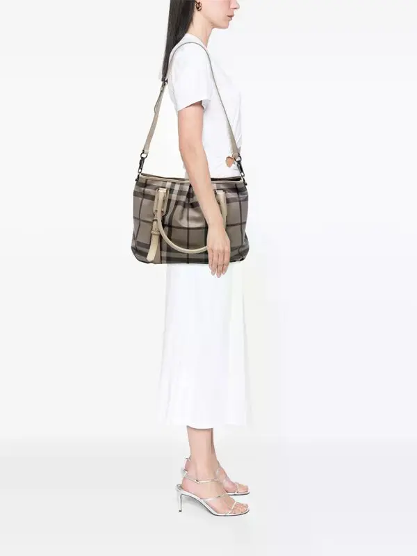 Burberry Smoked Check Coated Canvas Satchel - Neutrals