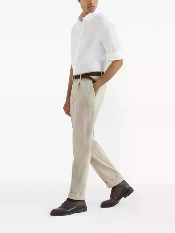 Brunello Cucinelli Garment-dyed Cotton Corduroy Pleated Trousers - Neutrals