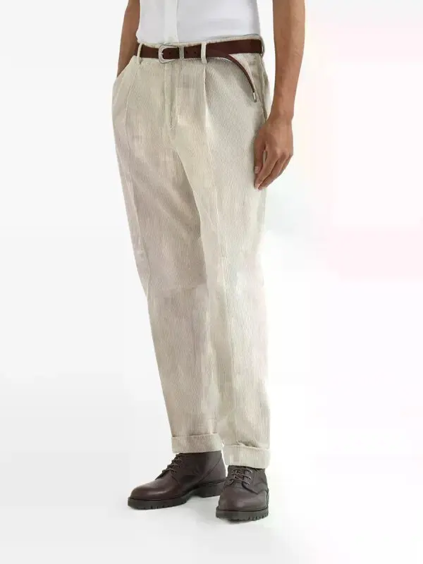 Brunello Cucinelli Garment-dyed Cotton Corduroy Pleated Trousers - Neutrals