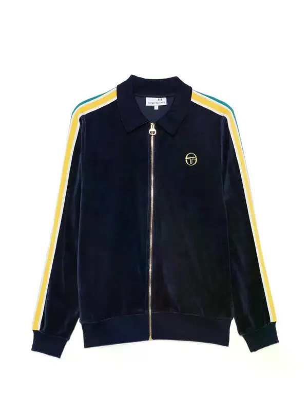 SERGIO TACCHINI Side-stripe Velvet Sweatshirt - Blue
