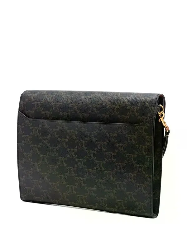 Celine Triomphe Coated Canvas Wristlet Flap Pouch Clutch Bag