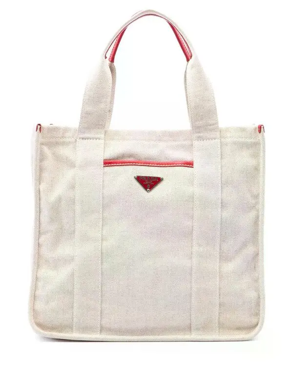 Prada Canapa Misto Linen Shopping Tote Bag - Brown