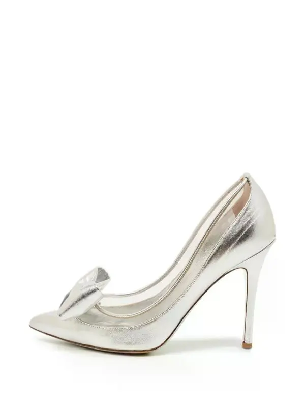 Valentino Garavani Silver-tone Metallic Bow Detail Stiletto Pumps