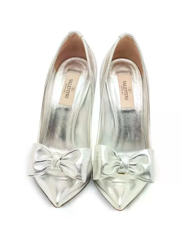 Valentino Garavani Silver-tone Metallic Bow Detail Stiletto Pumps