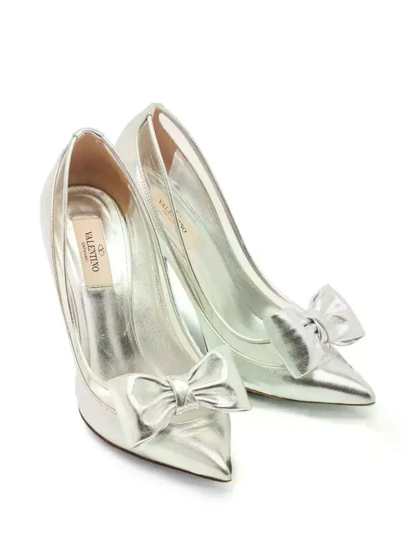 Valentino Garavani Silver-tone Metallic Bow Detail Stiletto Pumps