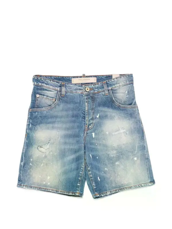 YES LONDON Distressed Paint-splatter Shorts