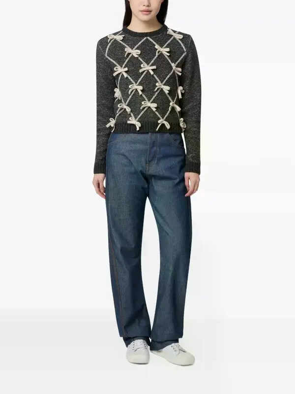 Moschino Diamond-knit Sweater With Bow Embellishments - Grey