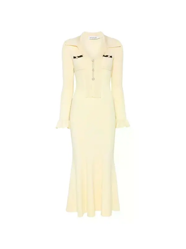 SELF-PORTRAIT Ruffled Ribbed-knit Midi Dress - Yellow