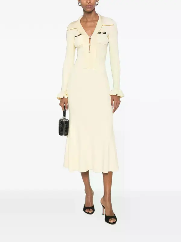 SELF-PORTRAIT Ruffled Ribbed-knit Midi Dress