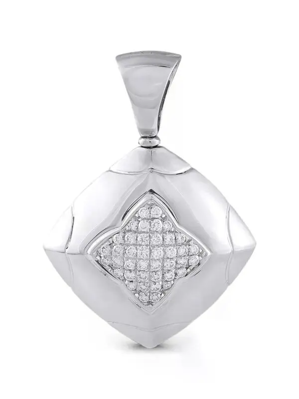 BVLGARI 18k White Gold Diamond Pyramid Pendant - Silver
