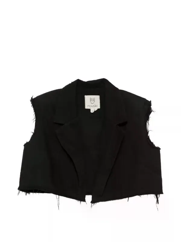 MOUTAKI Sleeveless Frayed Hem Jacket - Black