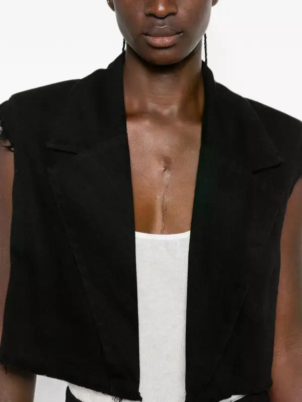 MOUTAKI Sleeveless Frayed Hem Jacket