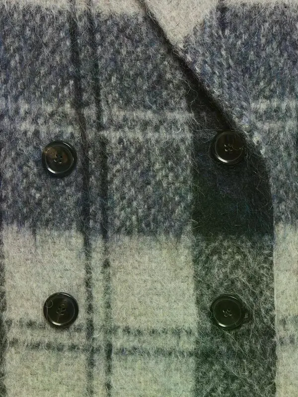 Theory Plaid Wool Double-breasted Coat - Blue
