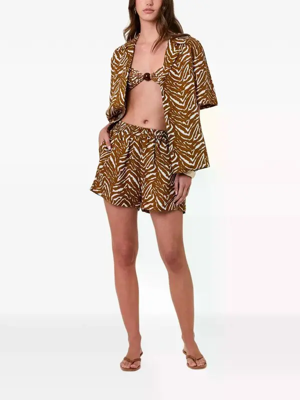 NICHOLAS Sonora Animal Print Relaxed Button-up Crop Shirt