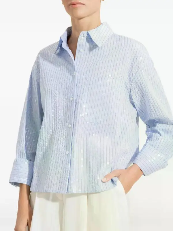 TWP Sequin Embellished Striped Button-down Shirt - Blue
