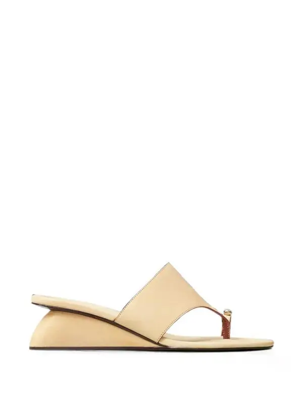 Tory Burch Pierced Wedge Sandals In Vachetta Leather - Neutrals