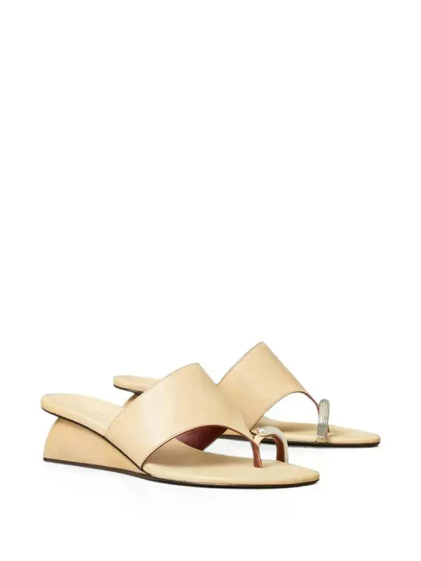 Tory Burch Pierced Wedge Sandals In Vachetta Leather