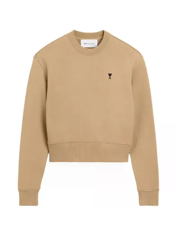 AMI Paris De Coeur Embroidered Cotton Sweatshirt - Neutrals