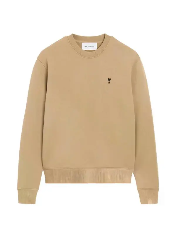 AMI Paris Cotton Sweatshirt With De Coeur Embroidery - Neutrals